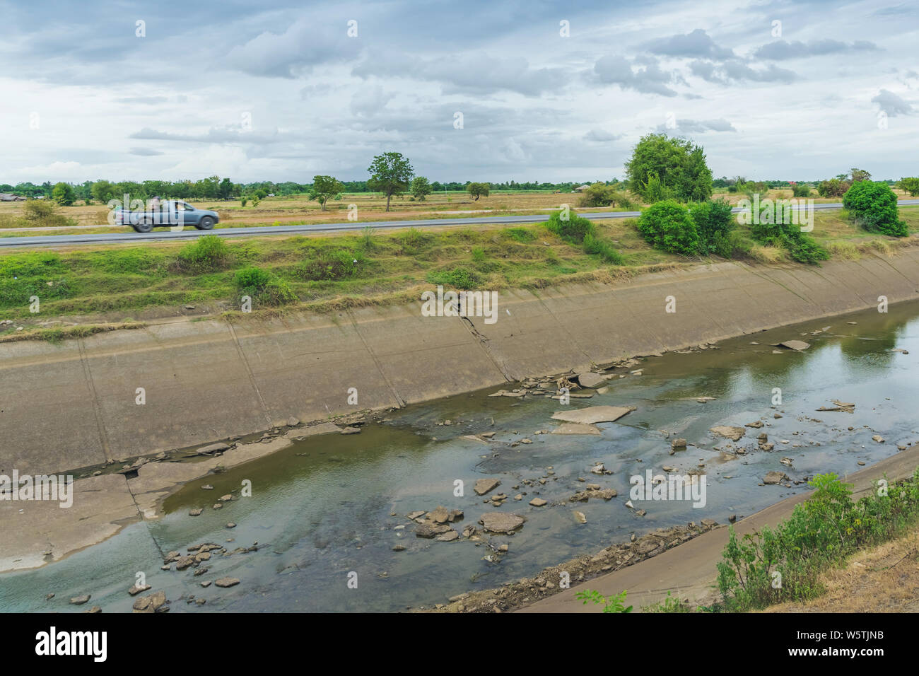 Irrigation canal or irrigation channel in concrete wall Send water from ...