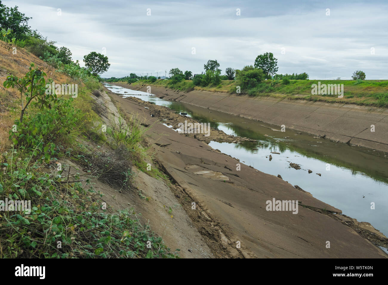 Irrigation canal or irrigation channel in concrete wall Send water from ...