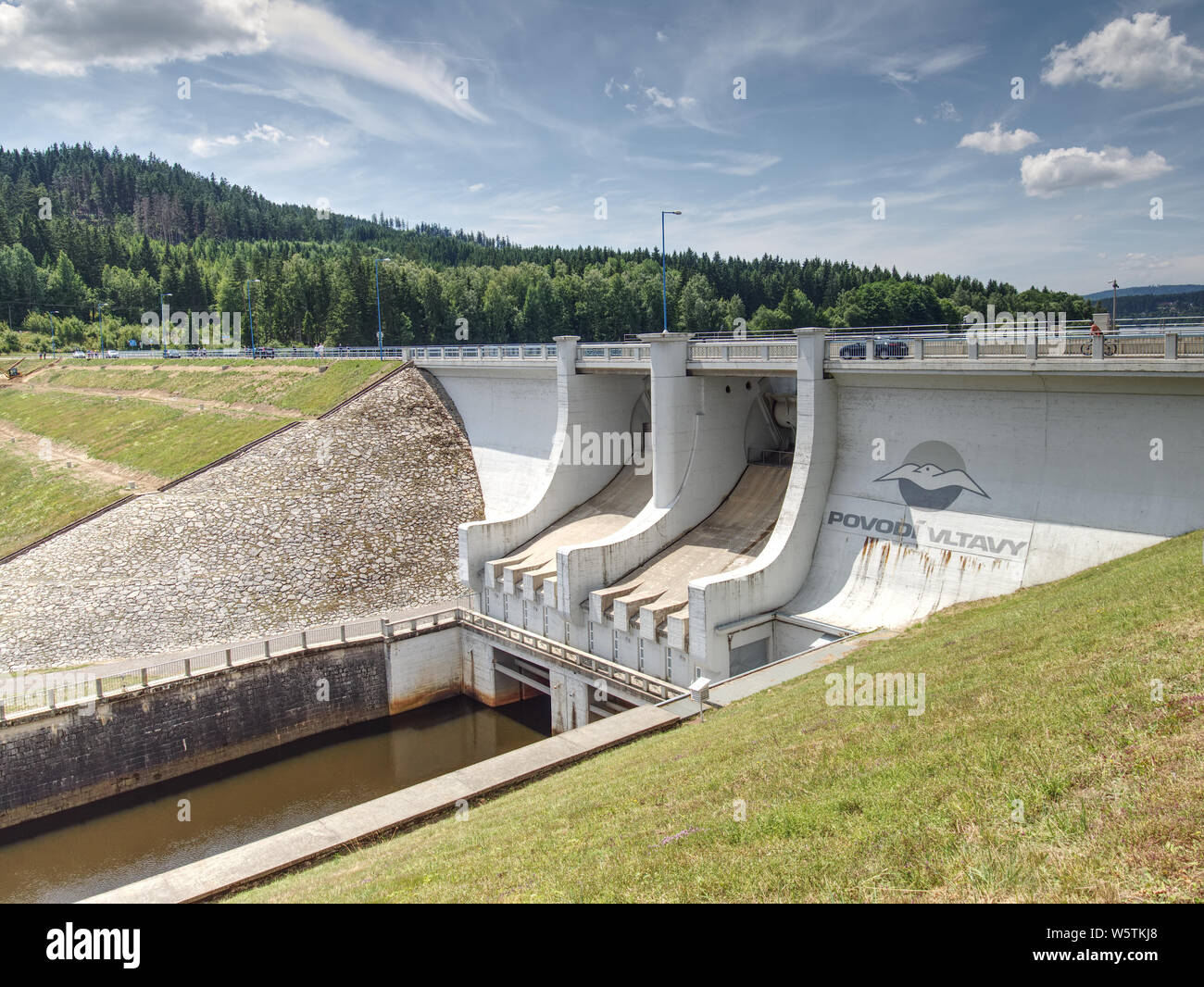 Dam on Lipno lake. 17th of July 2019, Czech Republic. The main weir on ...