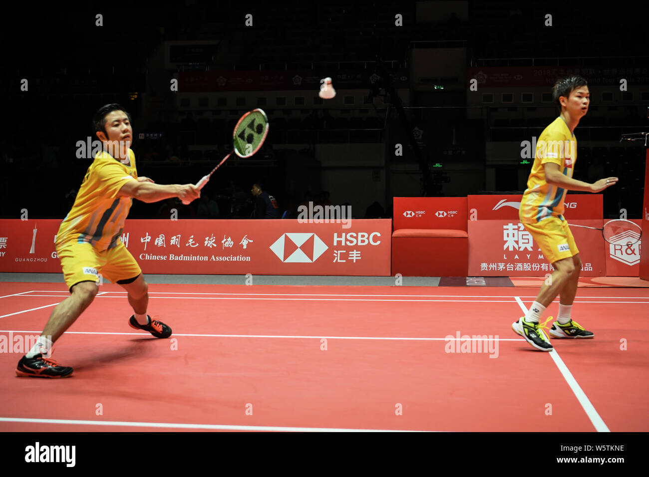 Hiroyuki Endo and Yuta Watanabe of Japan return a shot to Hendra ...
