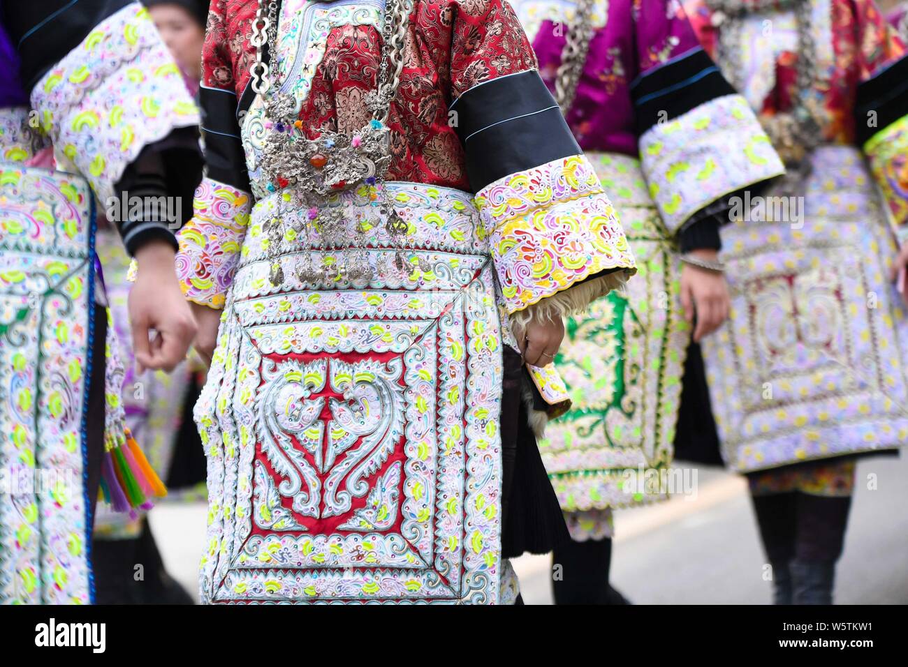 Chinese people of Dong ethnic group dressed in traditional silver ...