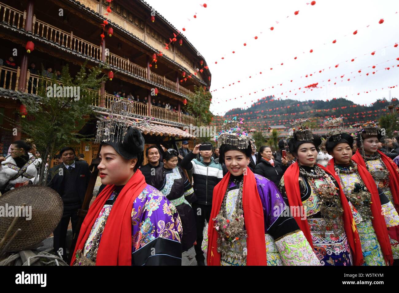 Chinese people of Dong ethnic group dressed in traditional silver ...