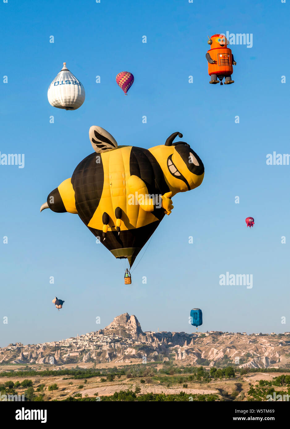 Cappadocia / Turkey - July 07 2019: Various cartoon shape balloons ...