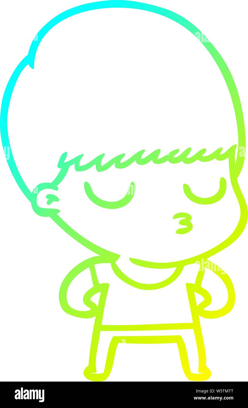 cold gradient line drawing of a cartoon calm boy Stock Vector Image ...