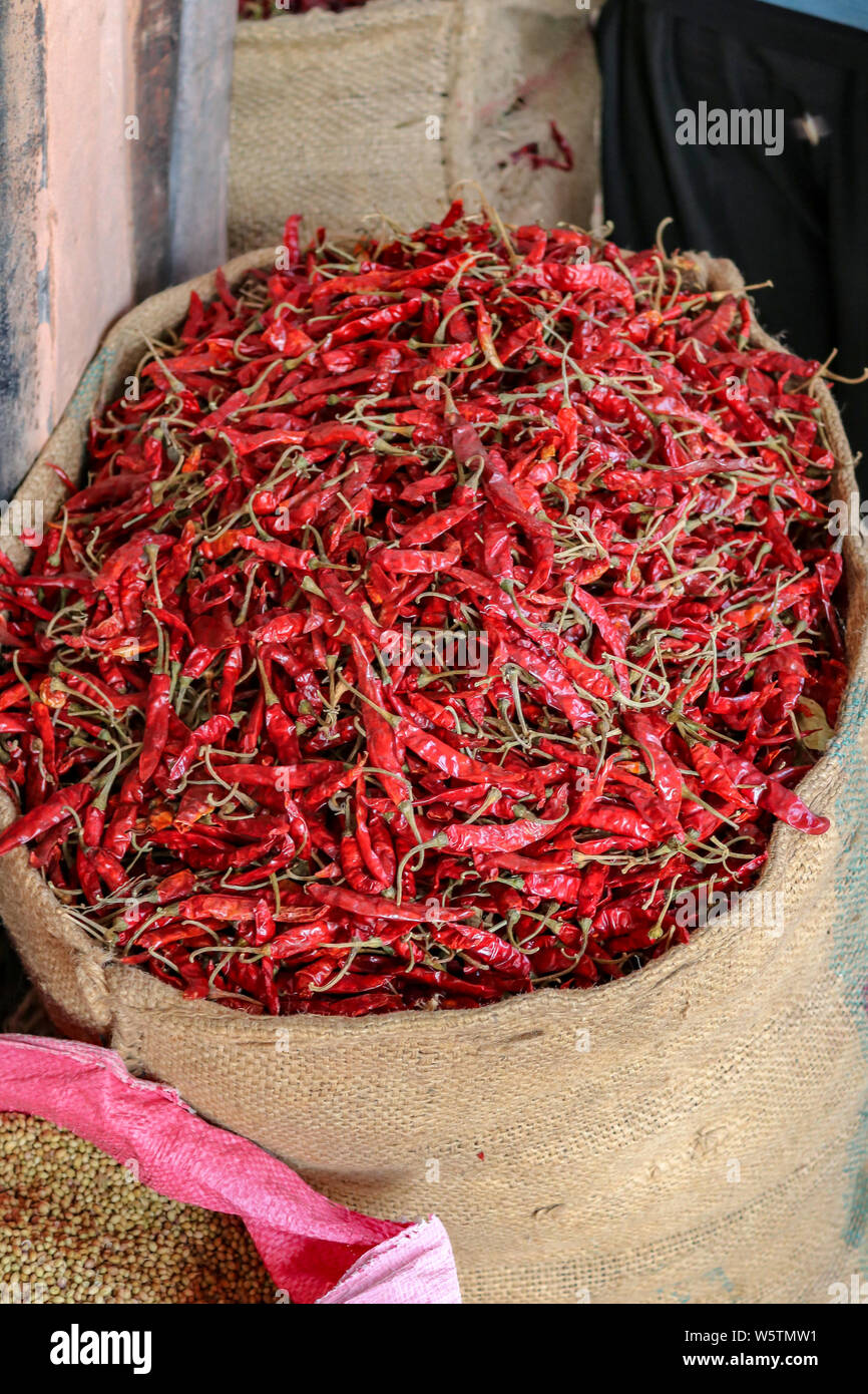 Red chili peppers in sack hi-res stock photography and images - Alamy