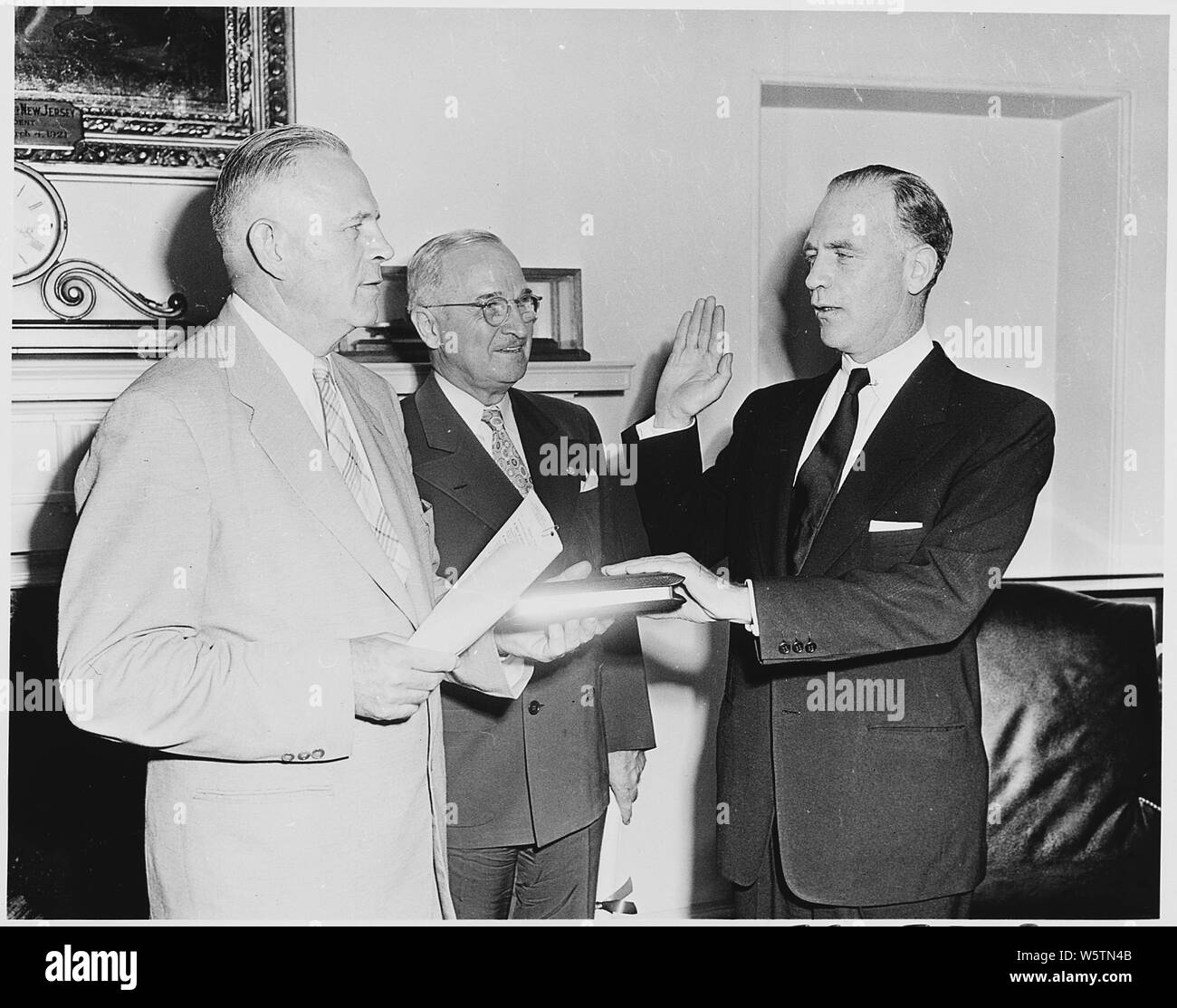 Photograph of Gordon Gray taking the oath of office as Director of the ...