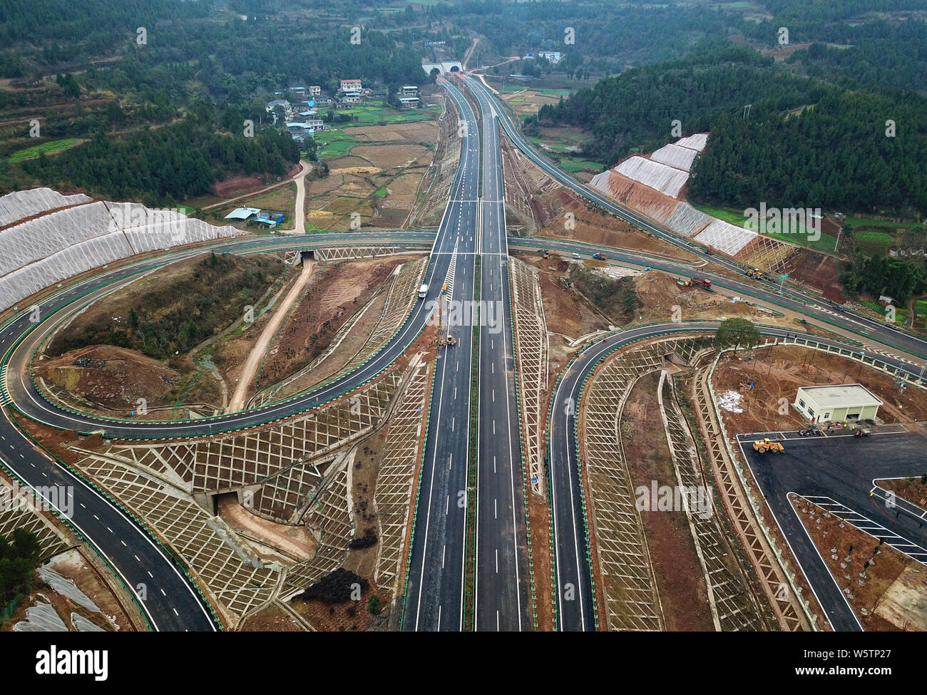 Aerial view of the Jiangjiawan system interchange on the Mianyang ...