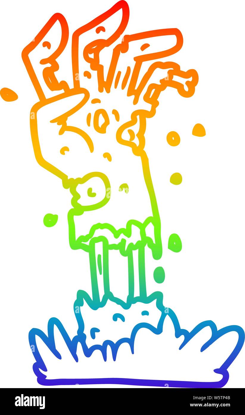 rainbow gradient line drawing of a spooky zombie hand cartoon Stock ...
