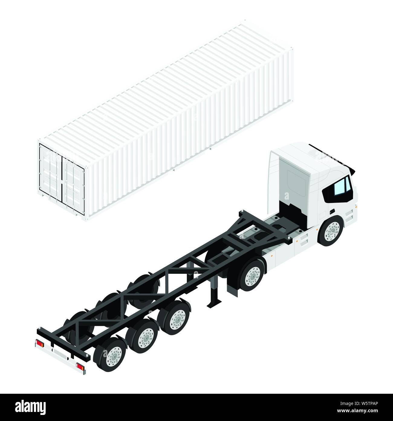 Semi trailer truck and cargo container isometric view isolated on white ...