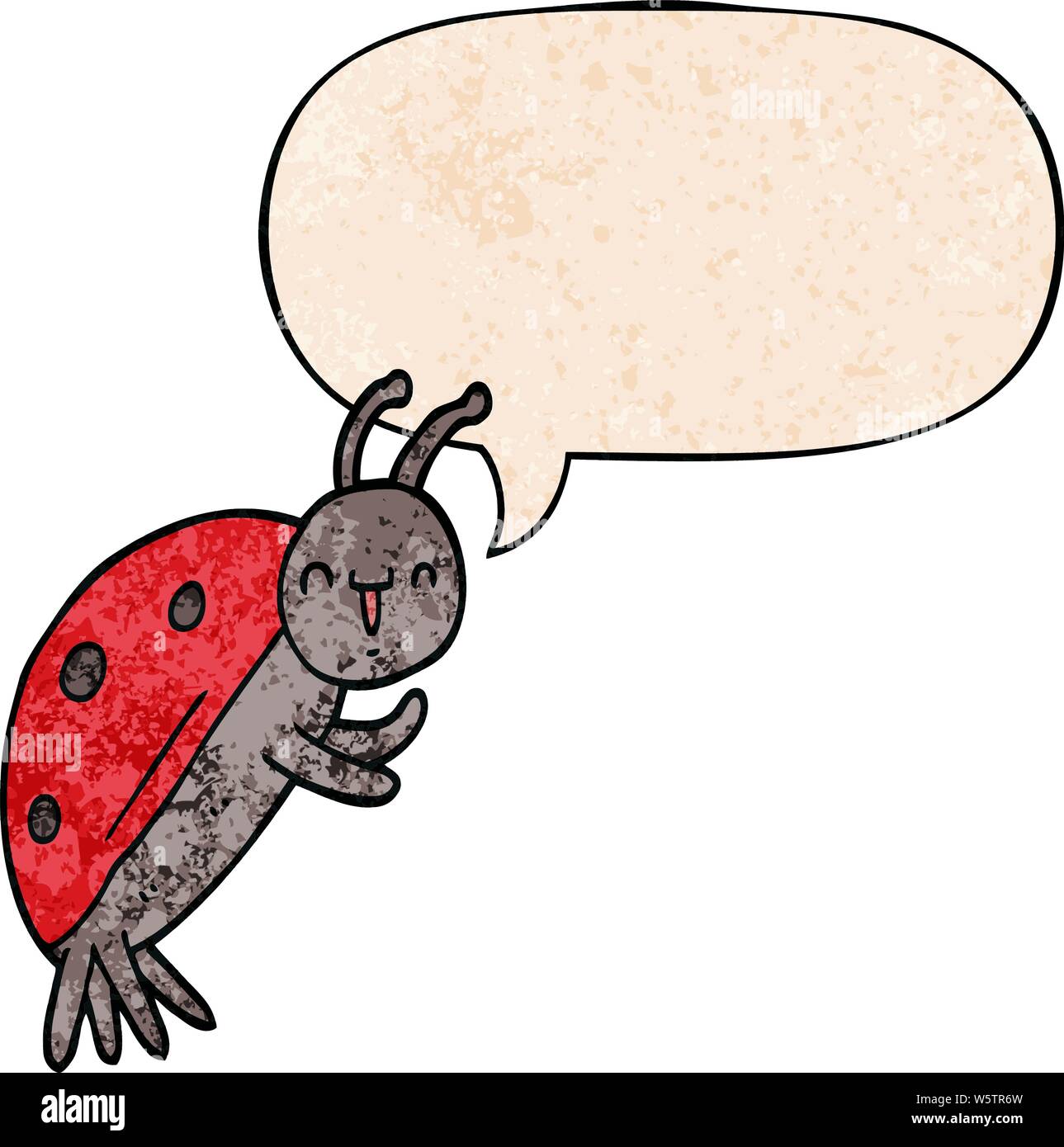 cute cartoon ladybug with speech bubble in retro texture style Stock ...