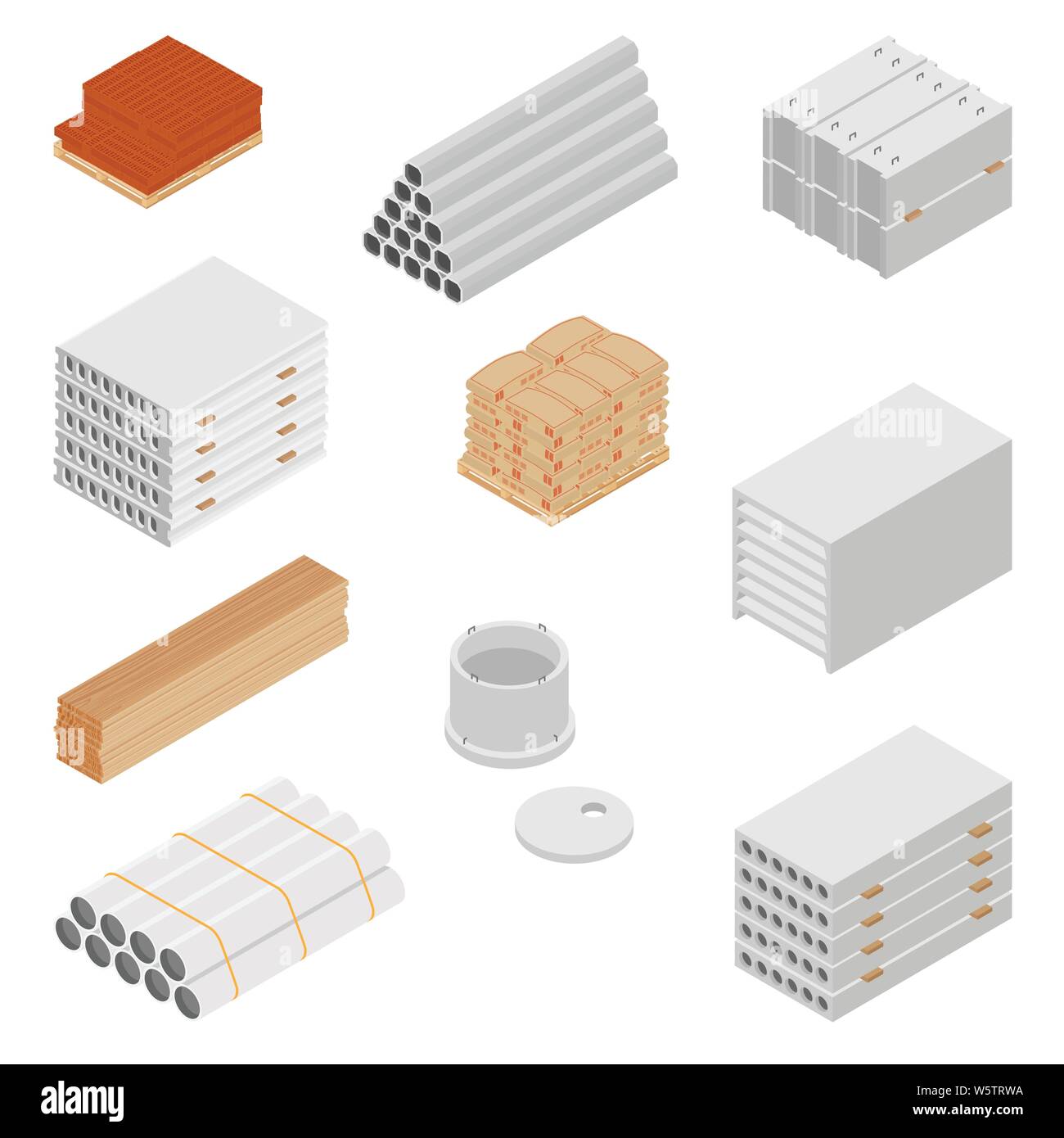 Building and construction materials vector icon set isometric view ...
