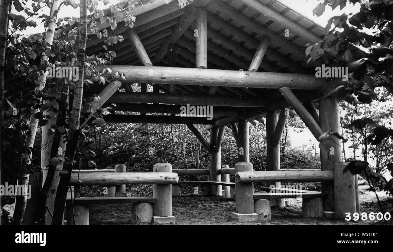 Photograph of Log Shelter; Scope and content: Original caption: Log ...