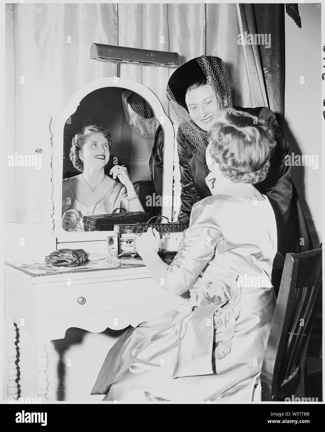 Photograph of Margaret Truman in her dressing room with her singing ...