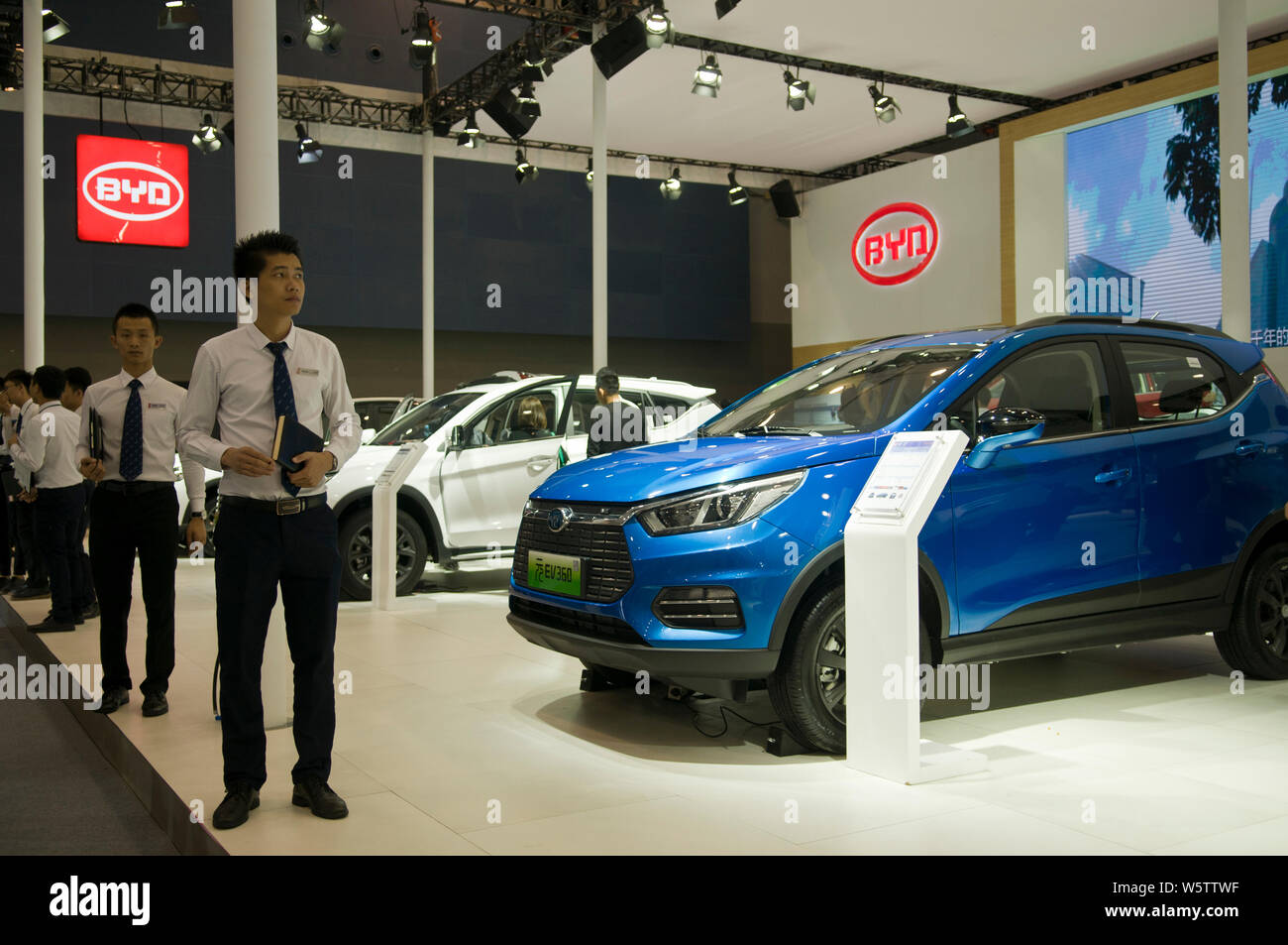 --FILE--People visit the stand of BYD during the 16th China (Guangzhou ...