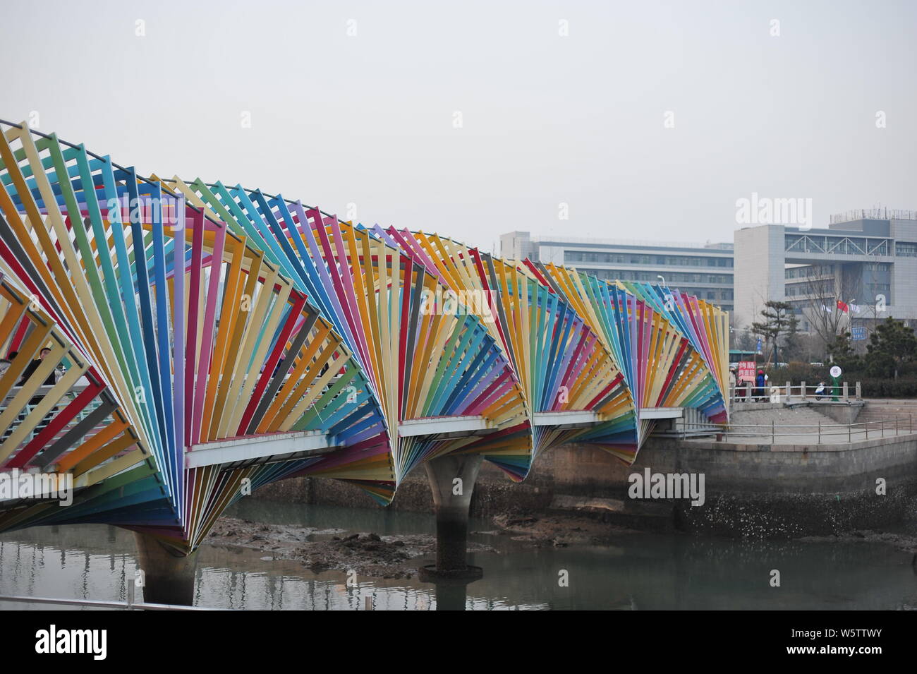 View of the Rainbow Bridge in the west of Qingdao, east China's ...