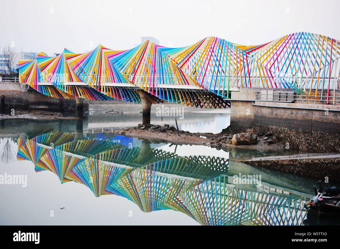 View of the Rainbow Bridge in the west of Qingdao, east China's ...