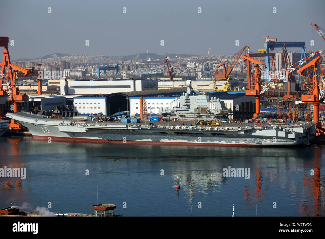 --FILE--China's first aircraft carrier The Liaoning is docked at the ...