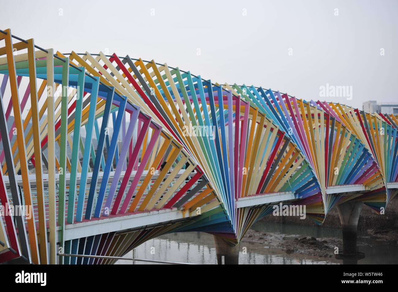 View of the Rainbow Bridge in the west of Qingdao, east China's ...