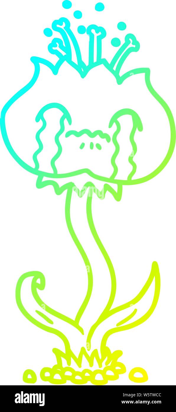 cold gradient line drawing of a cartoon flower crying Stock Vector ...