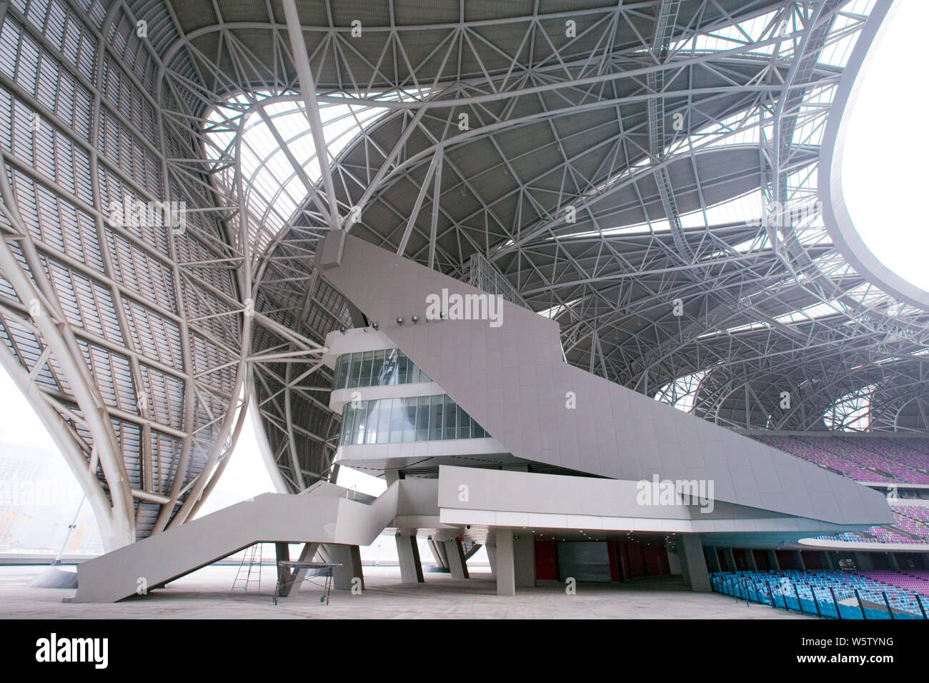 The main stadium of the Hangzhou Olympic Sports Center, resembling a ...