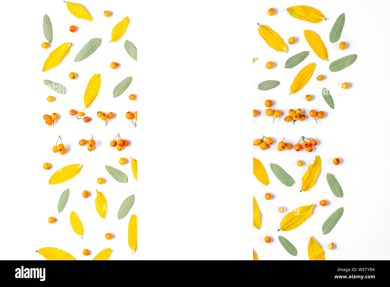 Autumn creative composition. Wreath made of leaves and rowan on white ...