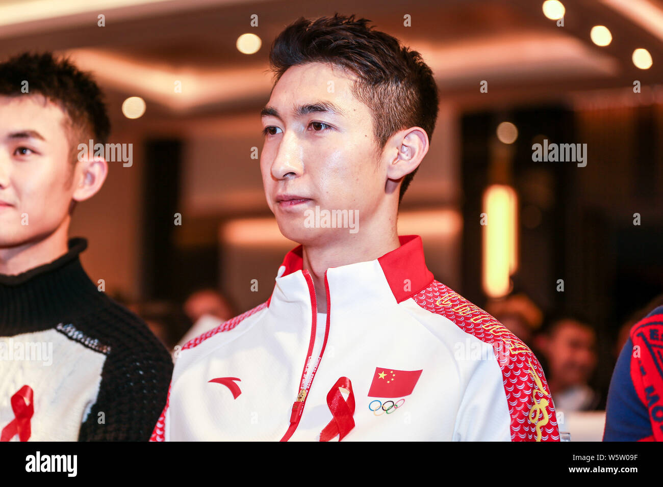 Chinese short track speed skater Wu Dajing, the winner of the men's 500 ...