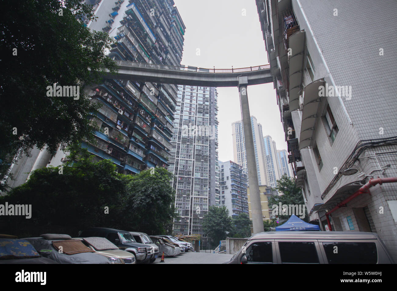 A 40-meter-high pedestrian overpass supported by one concrete column ...