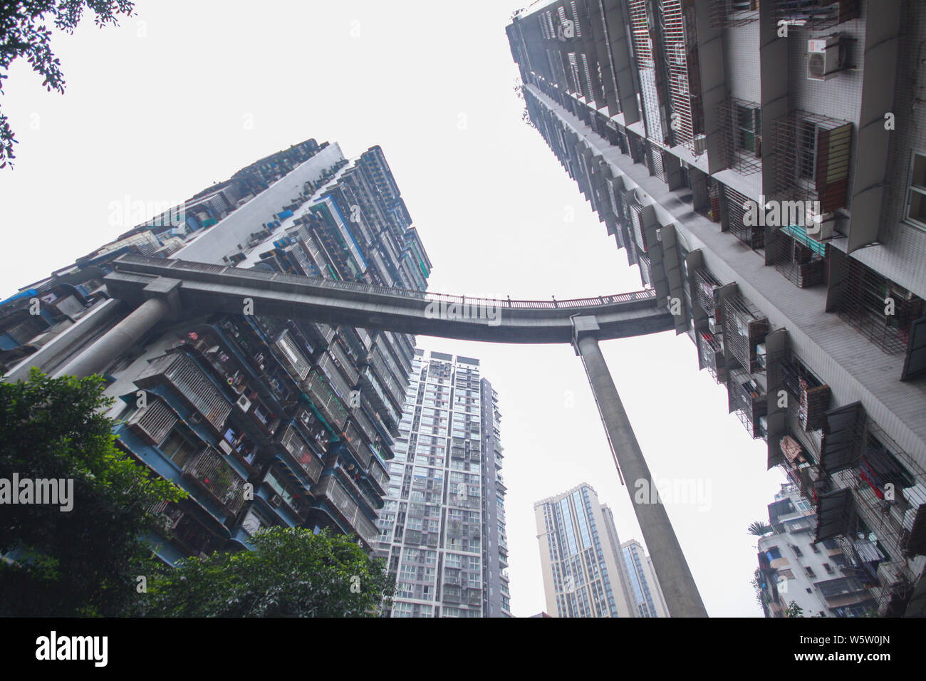 A 40-meter-high pedestrian overpass supported by one concrete column ...