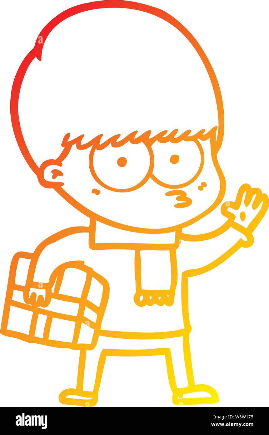 warm gradient line drawing of a nervous cartoon boy Stock Vector Image ...