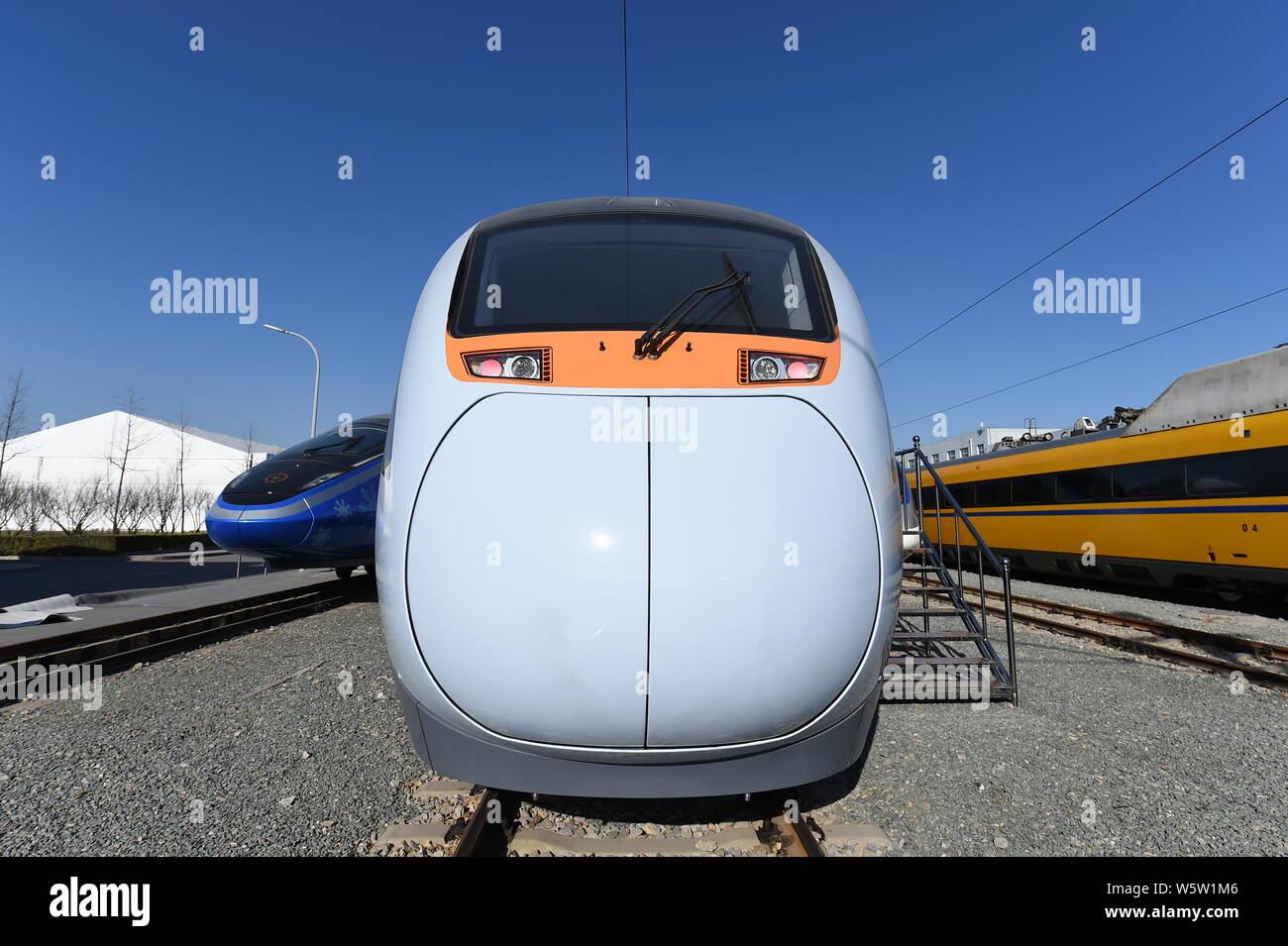 One of the newly developed Fuxing bullet trains is shown at an ...