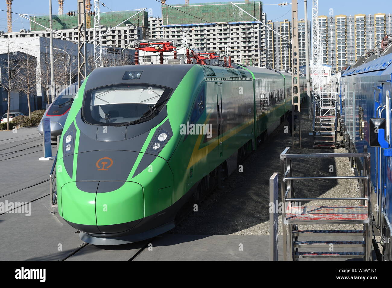 One of the newly developed Fuxing bullet trains is shown at an ...