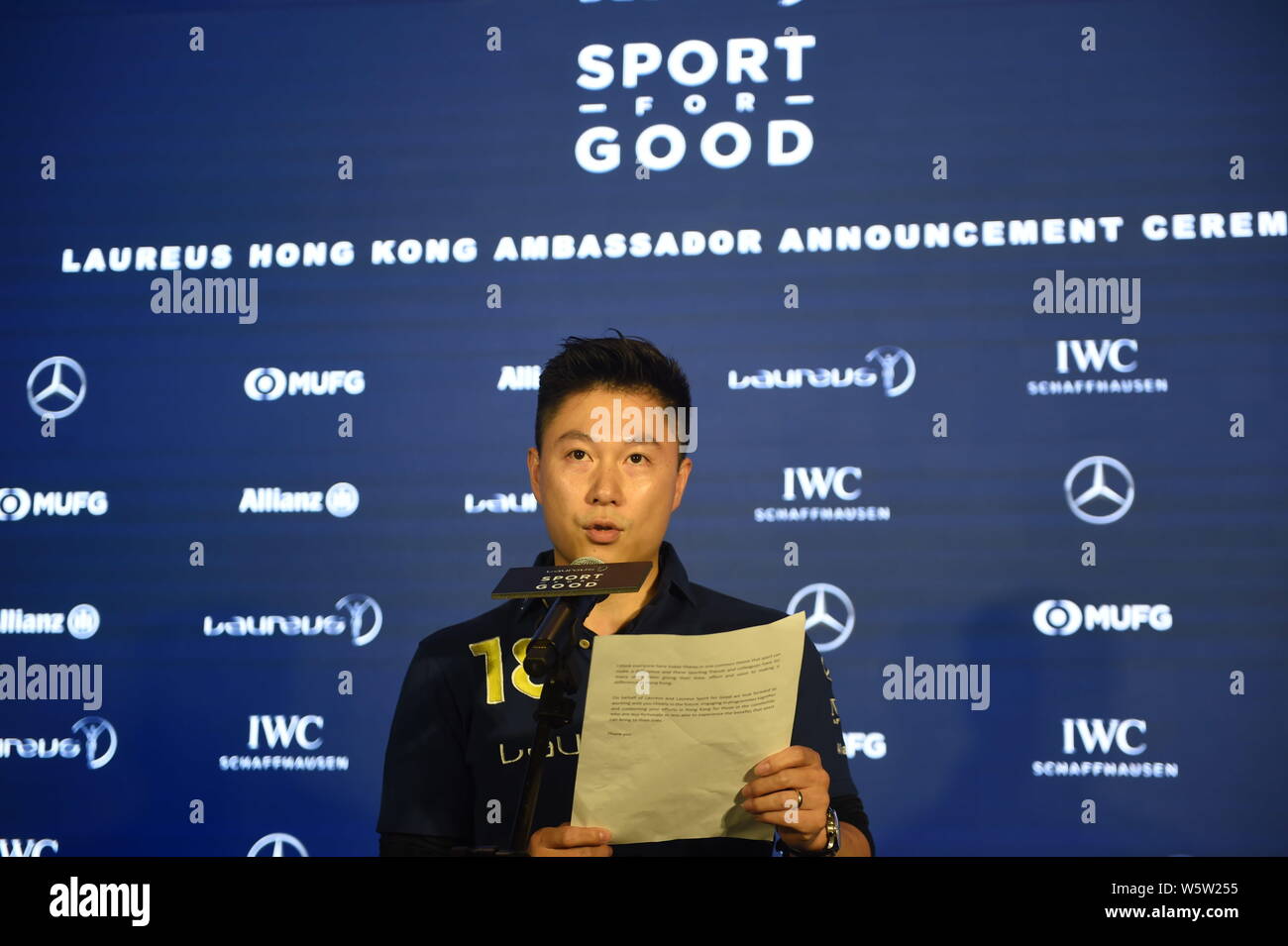 Laureus World Sports Academy member Li Xiaopeng speaks at the Laureus ...