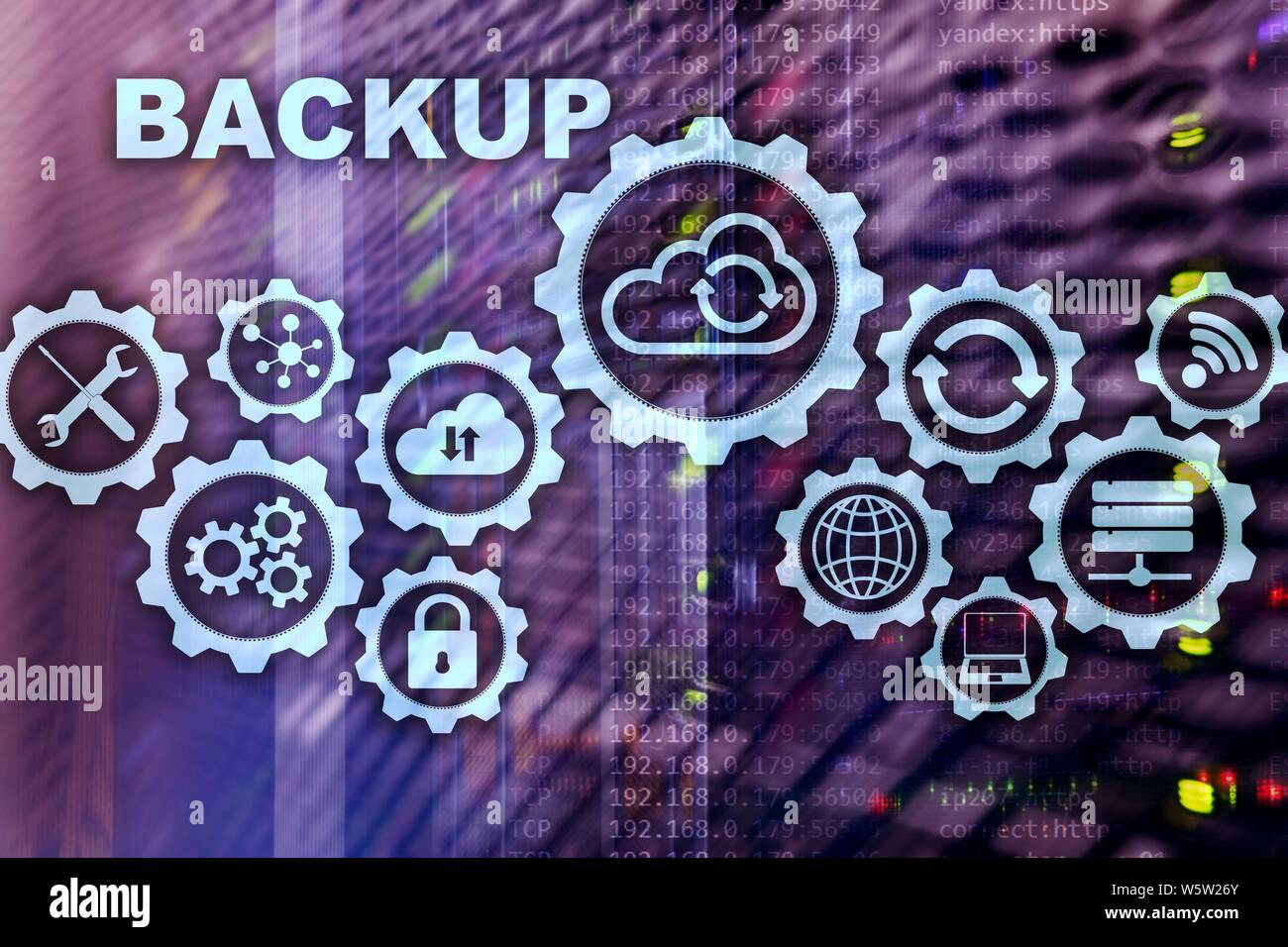 Backup System Recovery Technology Concept on modern server room ...