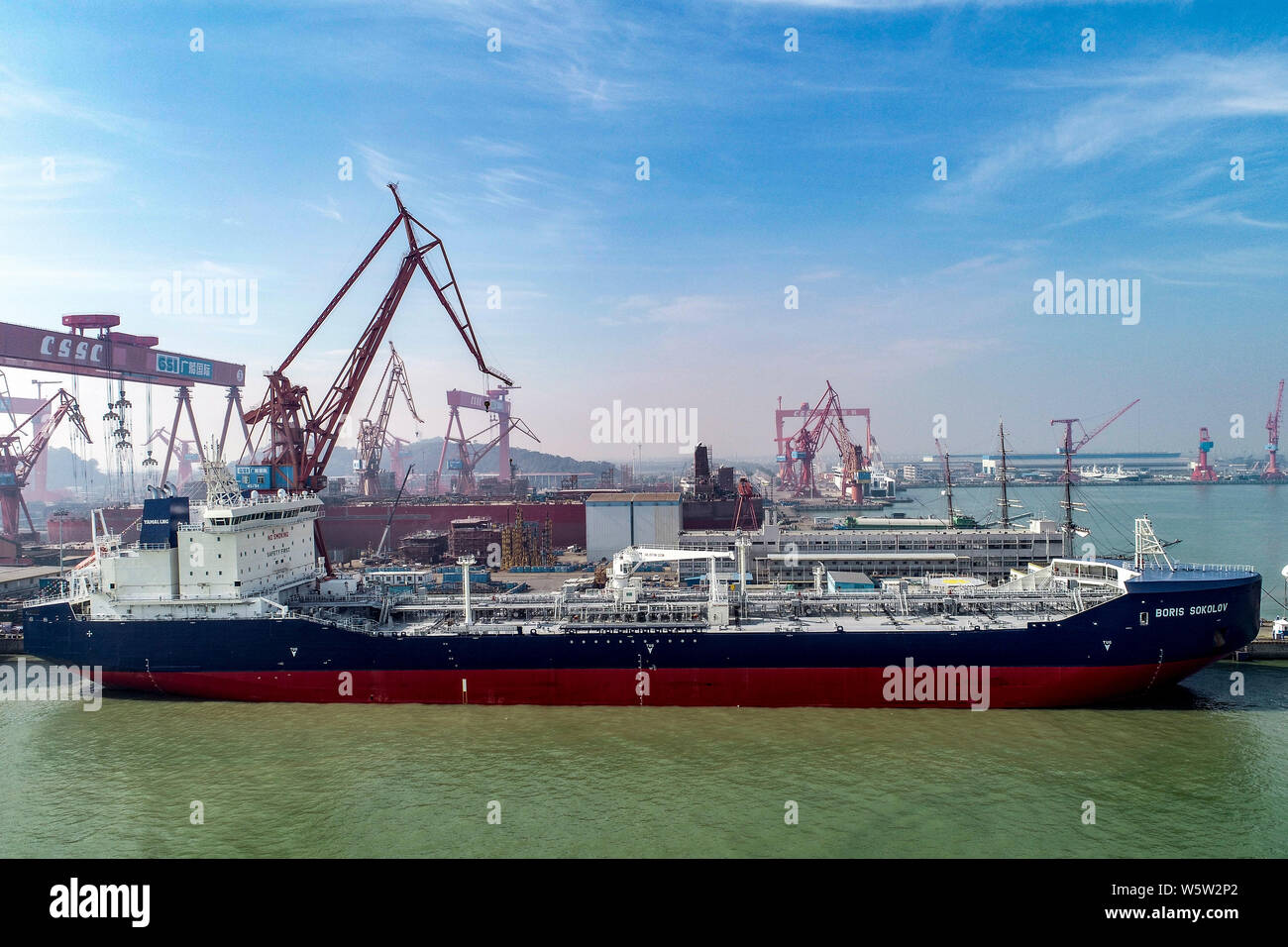 A view of the Arctic condensate tanker Boris Sokolov built for the ...