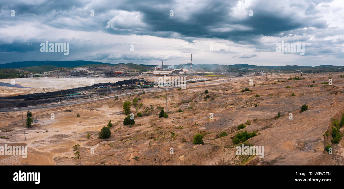 Natural landscape polluted by air emissions of copper production; dead ...