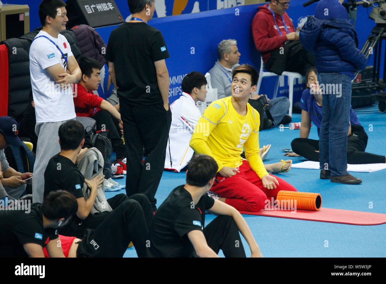 Chinese swimming Olympic champion Sun Yang takes part in a training ...