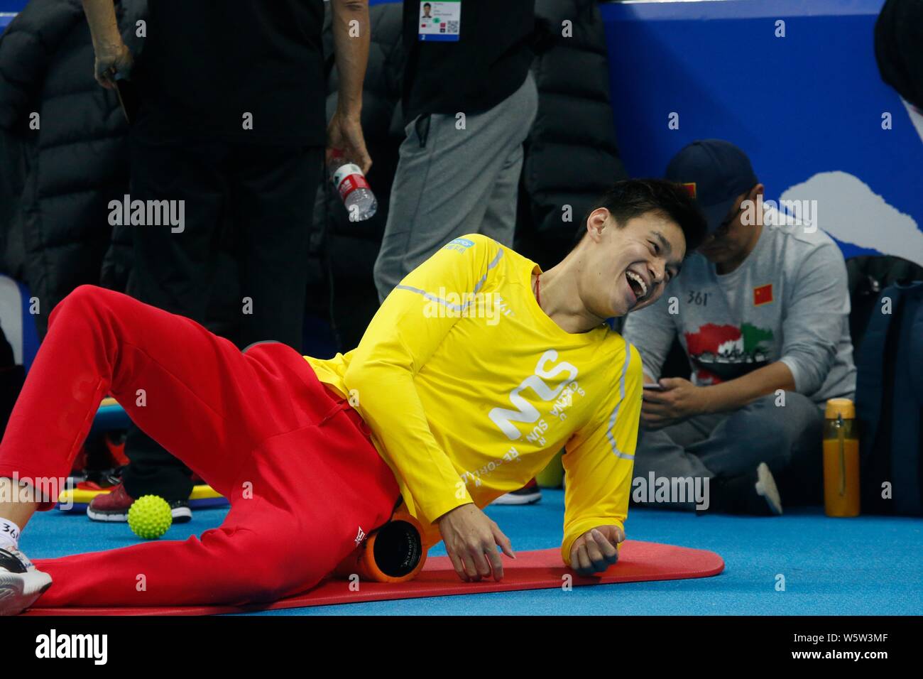 Chinese swimming Olympic champion Sun Yang takes part in a training ...