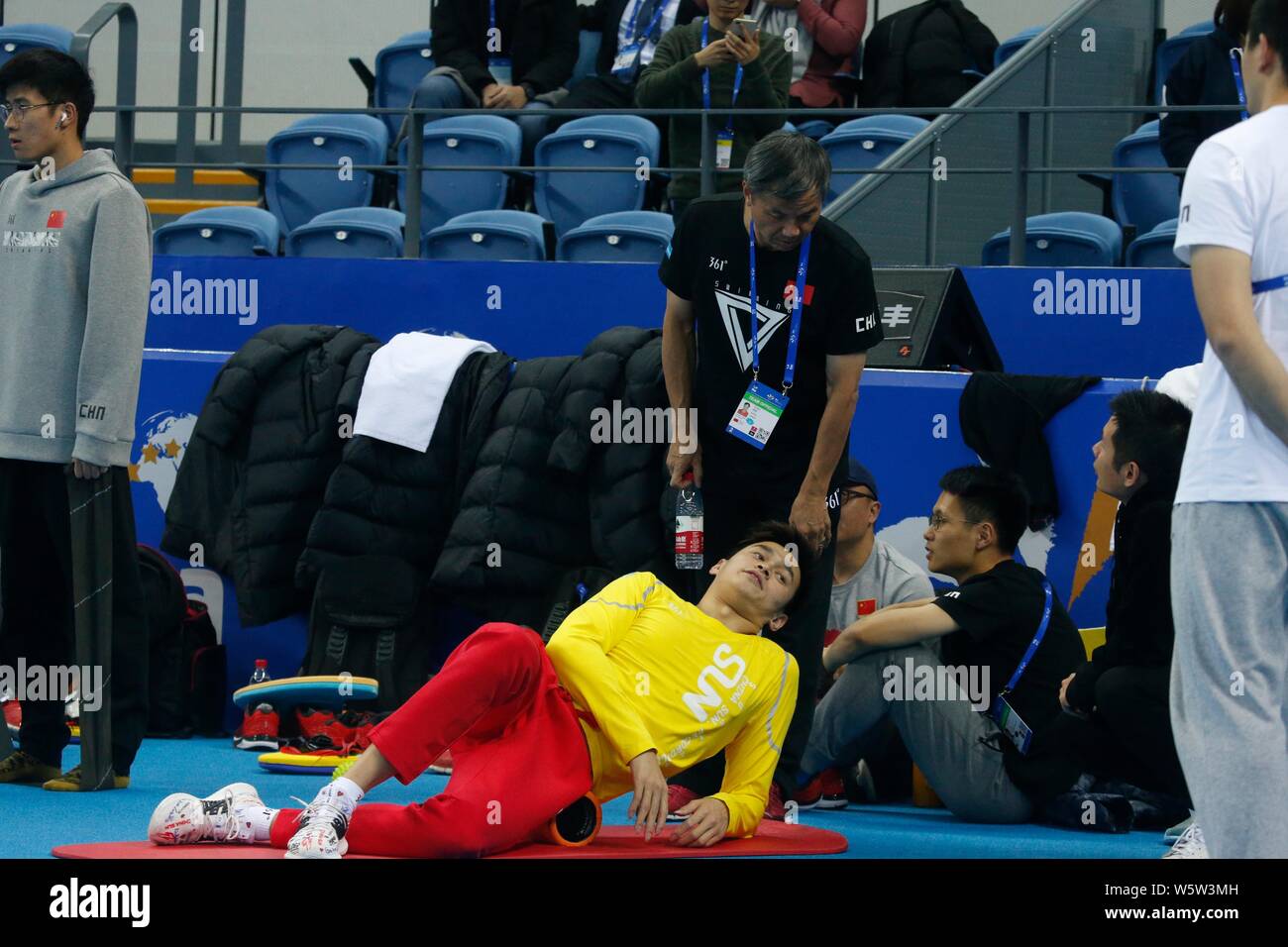 Chinese swimming Olympic champion Sun Yang takes part in a training ...