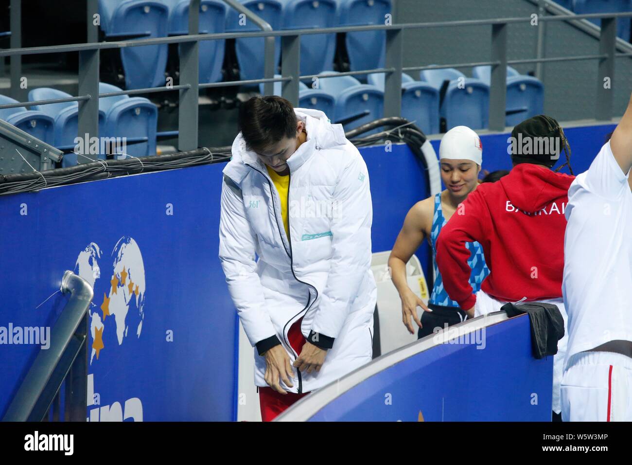 Chinese swimming Olympic champion Sun Yang takes part in a training ...