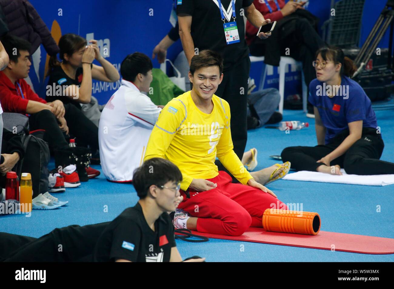 Chinese swimming Olympic champion Sun Yang takes part in a training ...