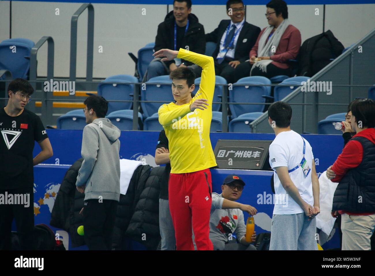 Chinese swimming Olympic champion Sun Yang takes part in a training ...