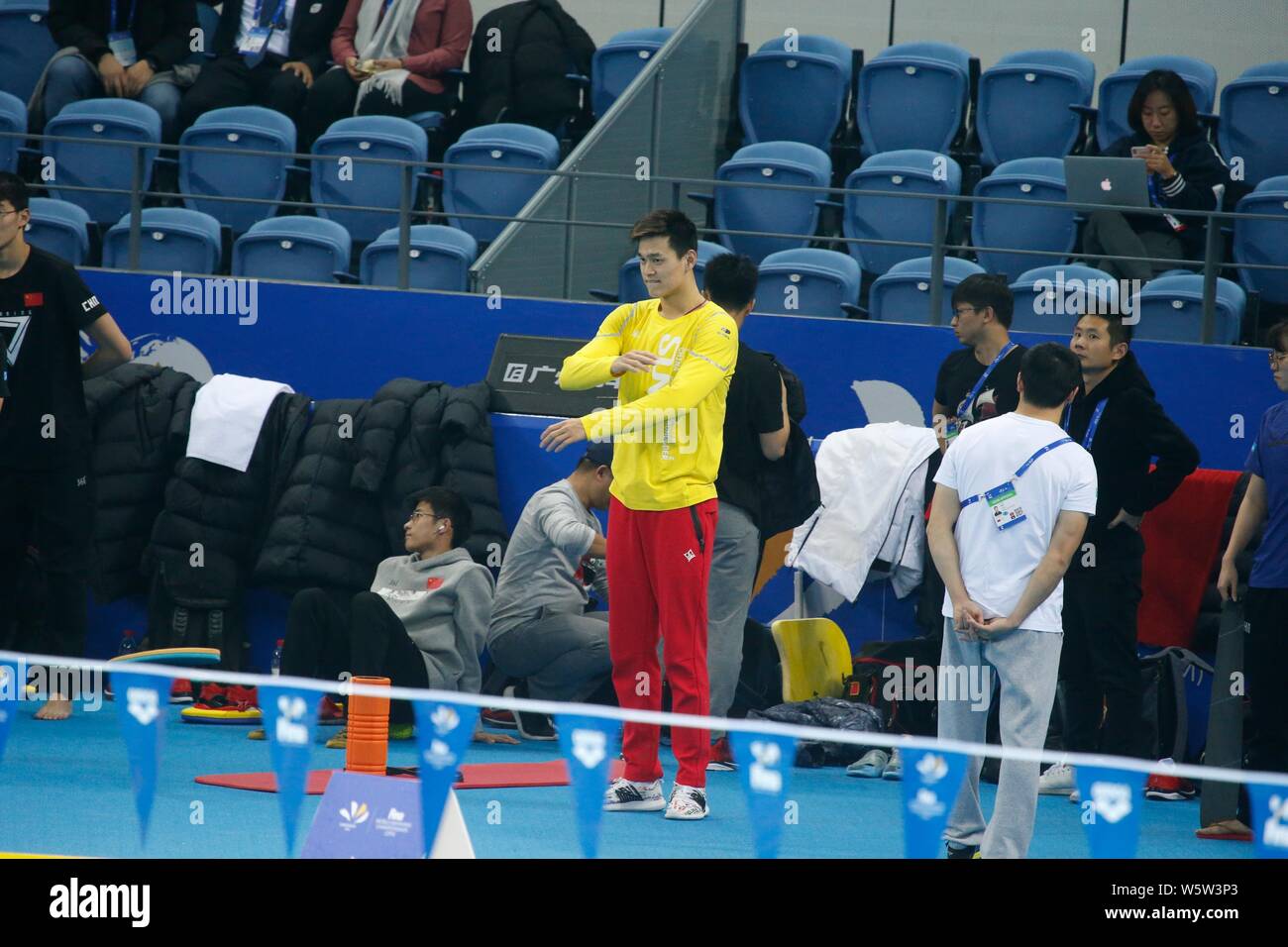 Chinese swimming Olympic champion Sun Yang takes part in a training ...