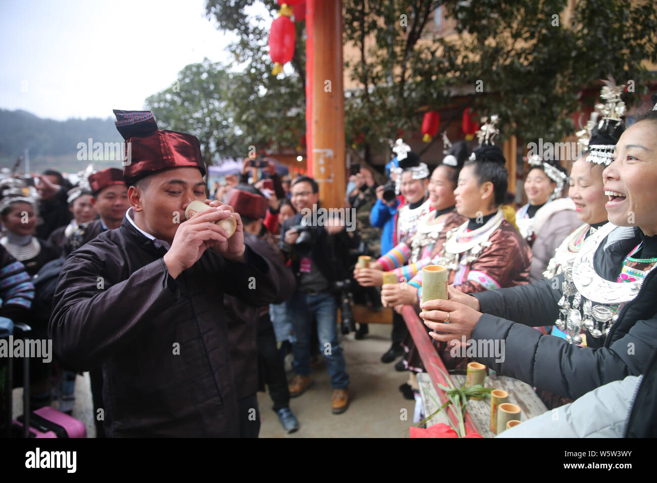 Chinese people of Dong ethnic group dressed in traditional silver ...