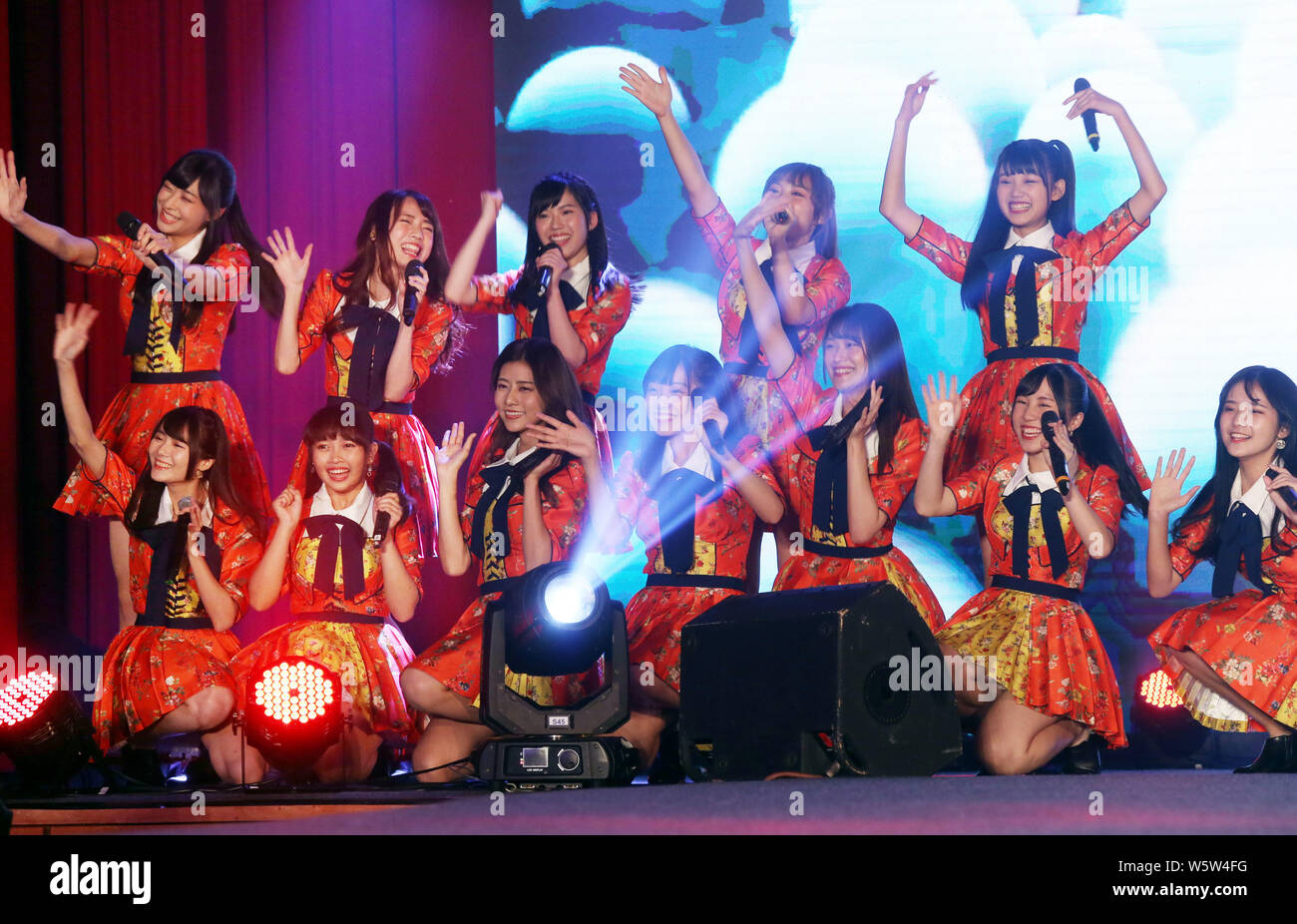 Members of Taiwanese idol girl group AKB48 Team TP perform during a ...