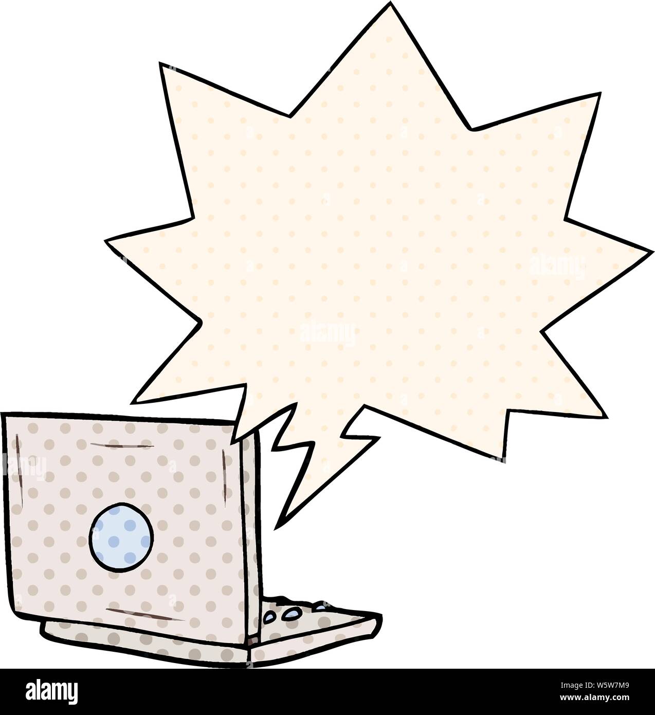 cartoon laptop computer with speech bubble in comic book style Stock ...