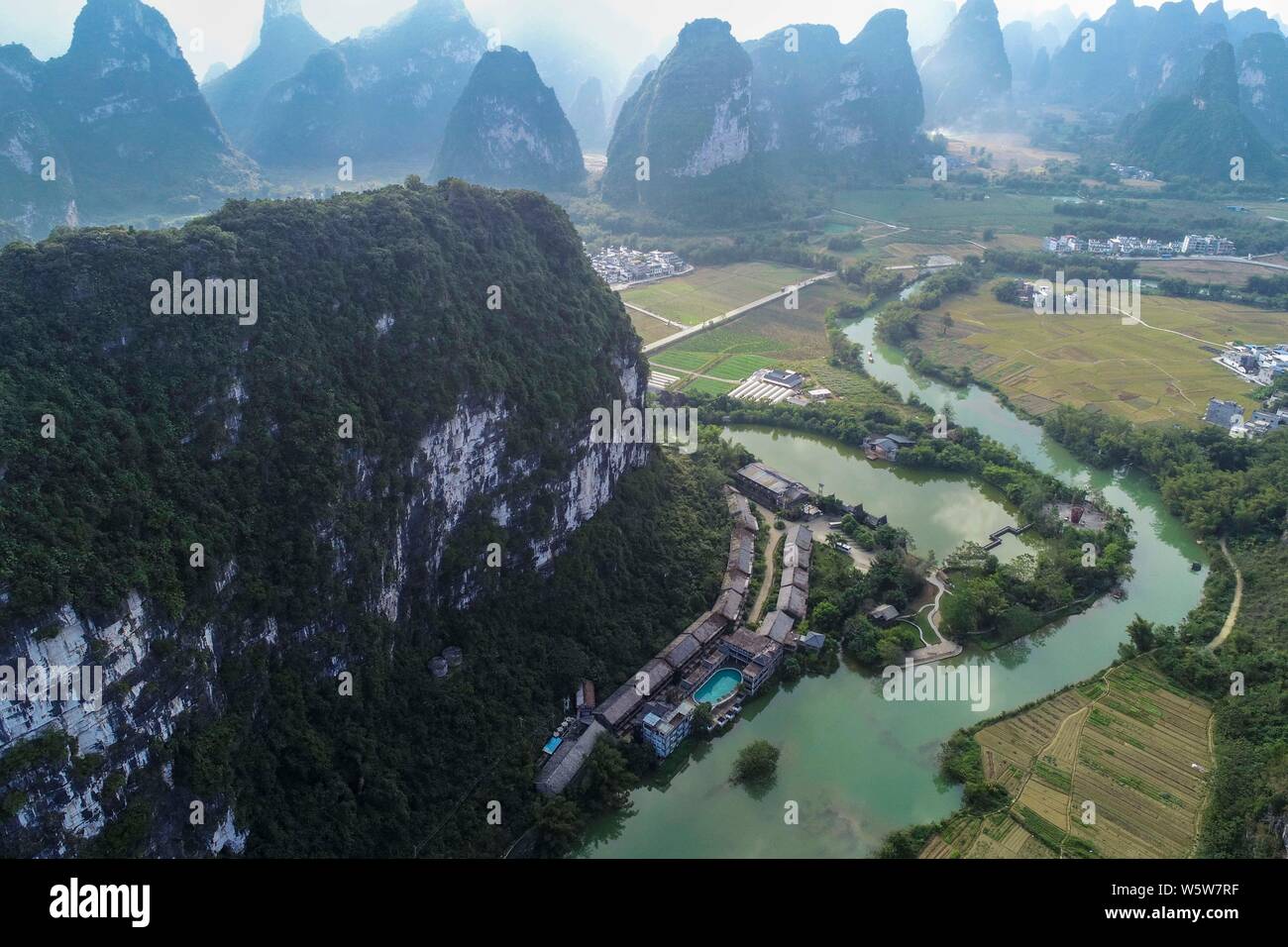 Scenery of the Mingshi Pastoral in Mingshi village, Daxin county, south ...