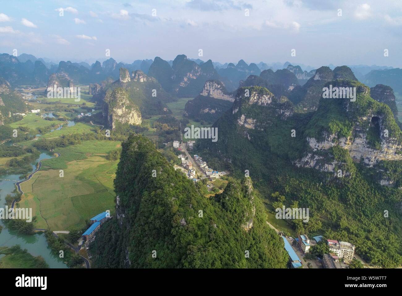 Scenery of the Mingshi Pastoral in Mingshi village, Daxin county, south ...