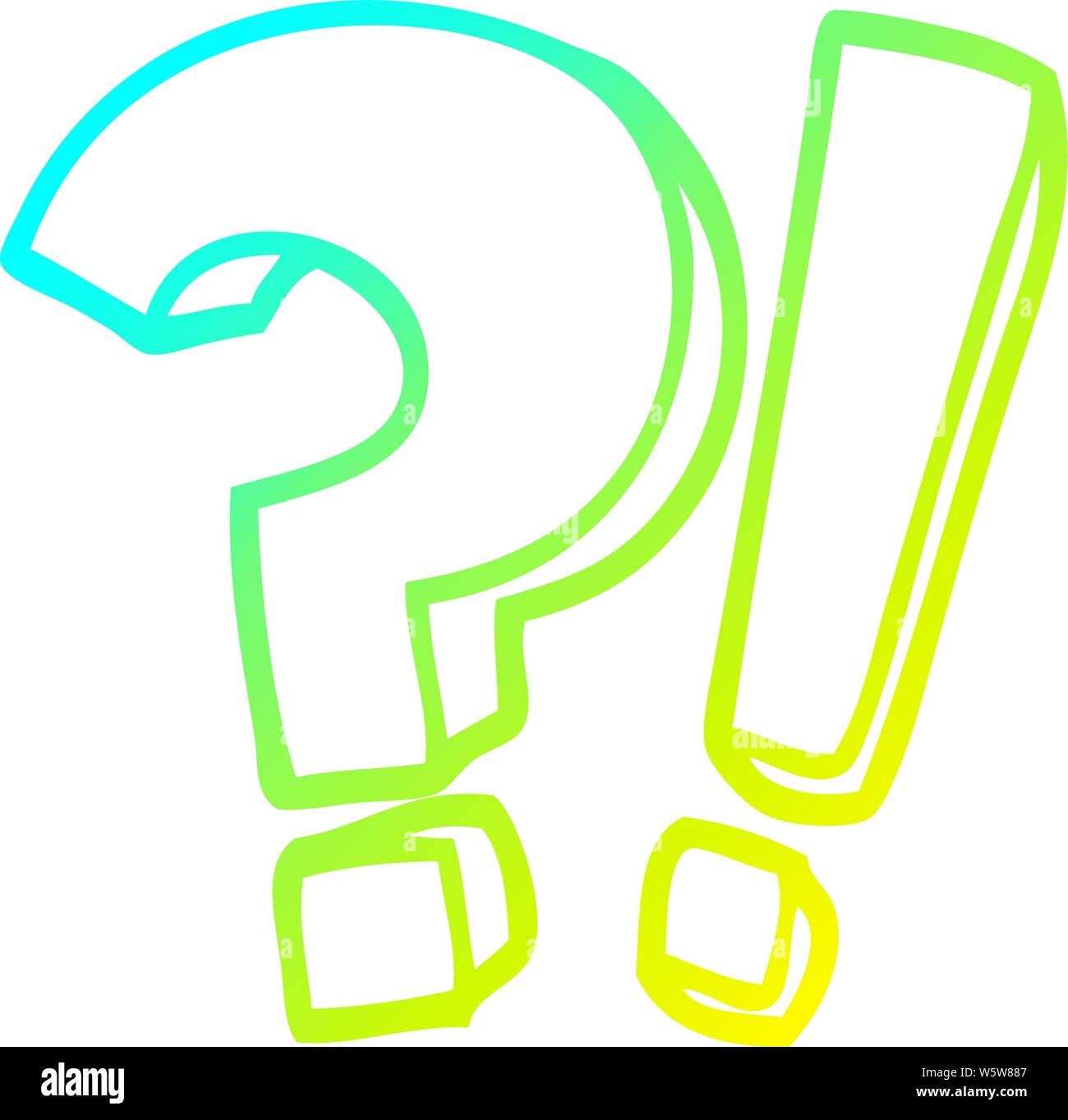 cold gradient line drawing of a cartoon question mark and exclamation ...