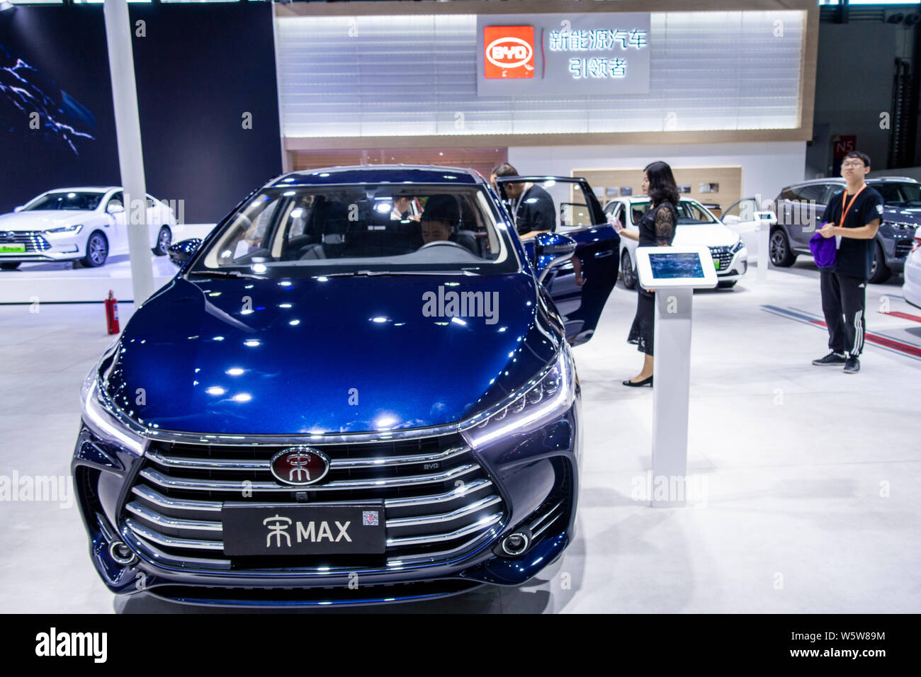 --FILE--A BYD Song Max electric vehicle (EV) is displayed during the ...
