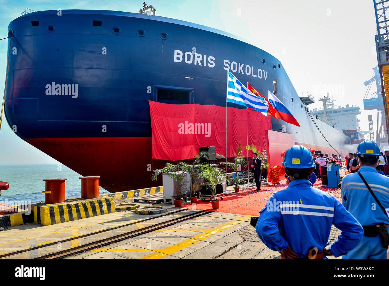 A view of the Arctic condensate tanker Boris Sokolov built for the ...